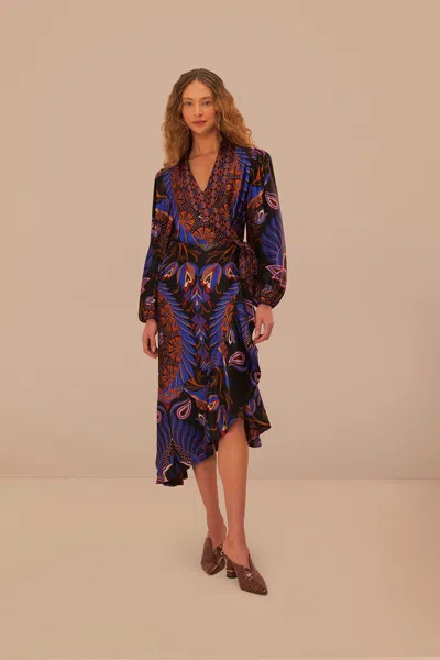 Farm Rio Heart Forest Black Long Sleeve Midi Dress | ModeSens