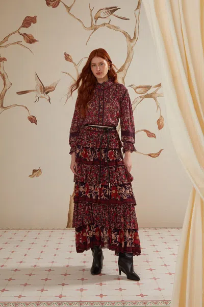 Farm Rio Purple Chelsea Garden Ruffles Maxi Skirt In Red | ModeSens