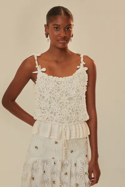 Farm Rio White Flowers Crochet Top | ModeSens