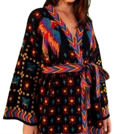 Farm Rio Black Kimono Cardigan In Macaw Night In Multi | ModeSens