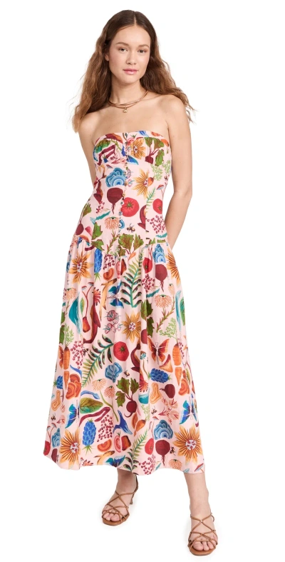 Farm Rio Bright Farm Print Strapless Linen Blend Maxi Dress In Bright ...