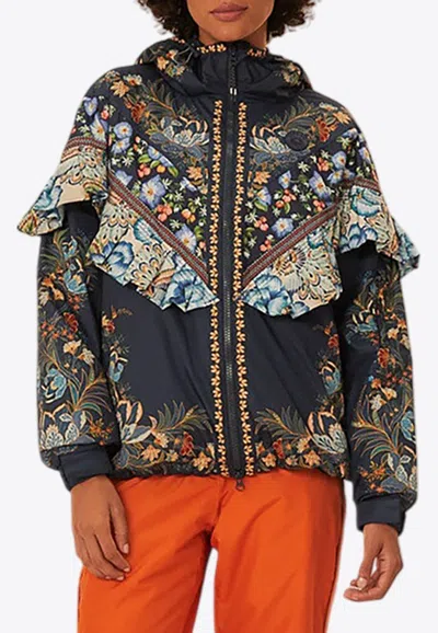Farm Rio Flowers Ruffle Ski Jacket In Blue | ModeSens