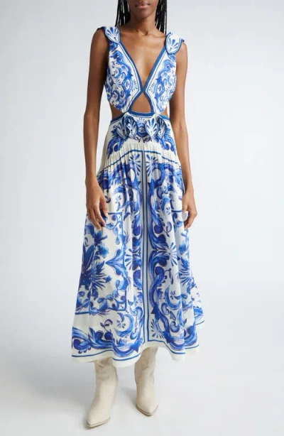 Farm Rio Garden Tiles Cutout Maxi Dress In Off-white | ModeSens