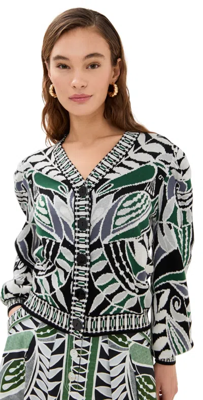 Farm Rio Lace Nature Knit Cardigan Lace Nature Black | ModeSens