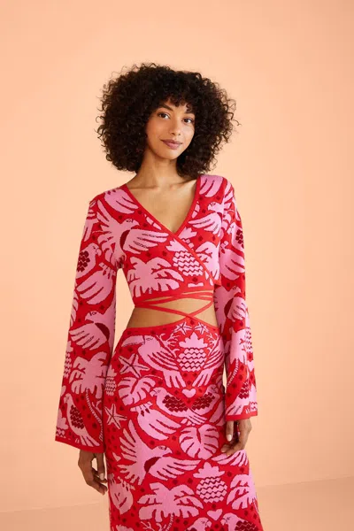 Farm Rio Red Jungle Scarf Knit Top In Jungle Scarf Red | ModeSens
