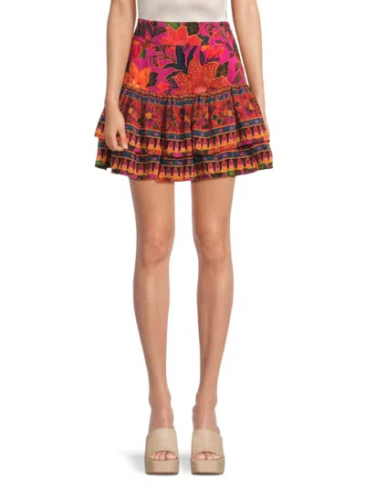 Farm Rio Women's Tropical Tiered Mini Skirt In Pink | ModeSens