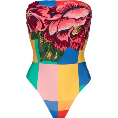 Farm Rio Colour-block Strapless Swimsuit In Red | ModeSens