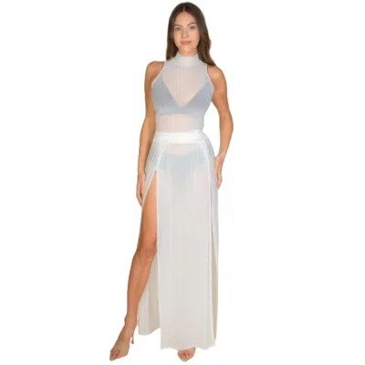 Fashnzfab High Split Mesh Sheer Maxi Skirt In White | ModeSens