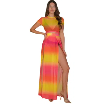 Fashnzfab High Split Mesh Sheer Maxi Skirt In Yellow | ModeSens