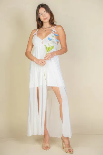 Fashnzfab Plunge Neck Split Thigh Mesh Maxi Dress In White | ModeSens