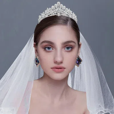Fashnzfab Rhinestone Paved Floral Vine Princess Tiara In White | ModeSens