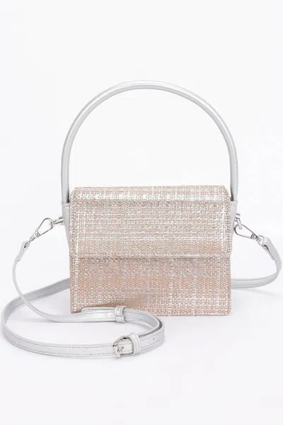 Fashnzfab Women's Metallic Faux Straw Top Handle Bag In Silver | ModeSens
