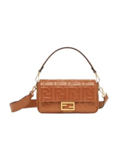 Fendi Baguette Ff-embossed Shoulder Bag In Brown | ModeSens
