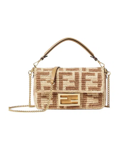 Fendi Beige Ff Crochet Raffia Bag In Nude | ModeSens