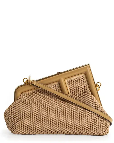 Fendi Beige Raffia First Small Clutch In Brown | ModeSens