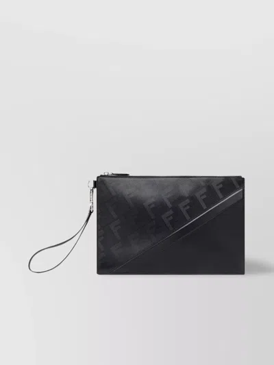 Fendi Diagonal Flat Pouch With Striped Texture And Removable Handle In ...