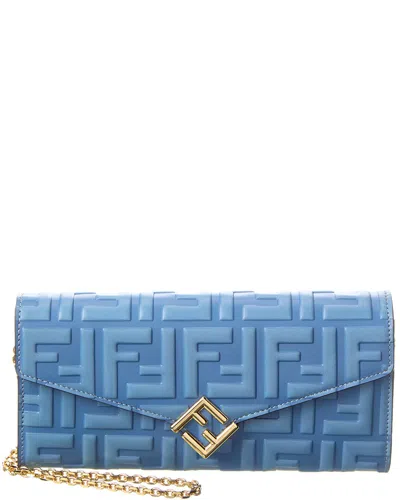 Fendi Ff Diamonds Leather Continental Wallet On Chain In Blue | ModeSens