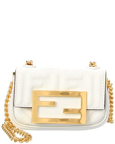 Fendi Ff Logo Leather Shoulder Bag In White | ModeSens