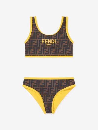 Fendi Kids' Girls Brown Ff Logo Reversible Bikini | ModeSens