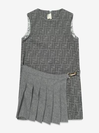 Fendi Kids' Girls Ff Wool Dress In Grey | ModeSens