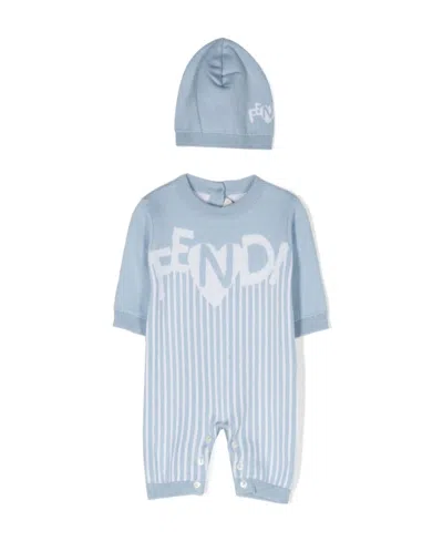 Fendi Logo-intarsia Baby Grow Set In Blue | ModeSens