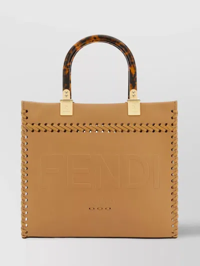Fendi Perforated Tortoiseshell Handle Tote Bag In Brown | ModeSens