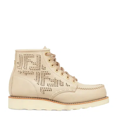 Fendi Red Wing Beige Leather Booties | ModeSens