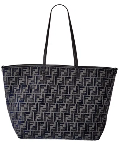 Fendi Roll Large Ff Canvas & Leather Tote In Blue | ModeSens