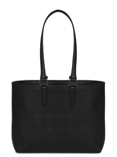 Fendi Roma Logo Embossed Tote Bag In Black | ModeSens