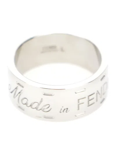 Fendi Silver Tone Ring With Lettering Engraving In Brass Man In ...