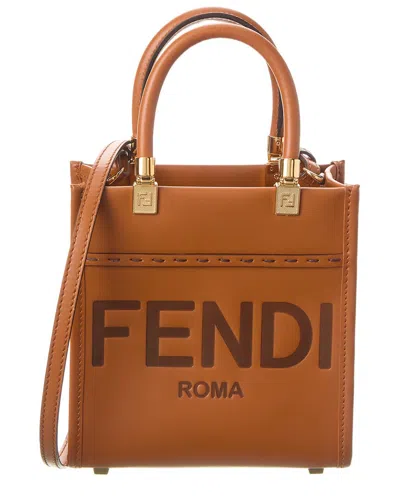 Fendi Sunshine Mini Leather Tote In Brown | ModeSens