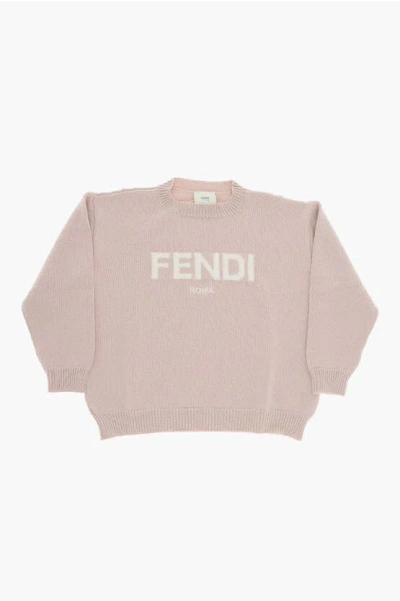 Fendi Virgin Wool Crew-neck Sweater With Contrasting Logo In Brown ...