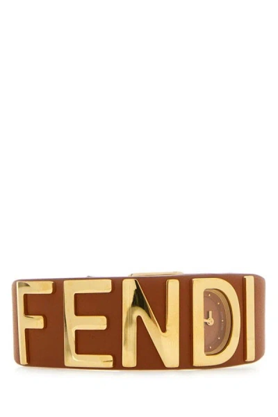 Fendi Women Camel Leather Graphy Watch In Brown | ModeSens