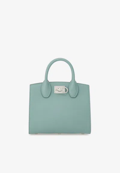 Ferragamo Small Studio Box Top Handle Bag In Leather In Sage | ModeSens