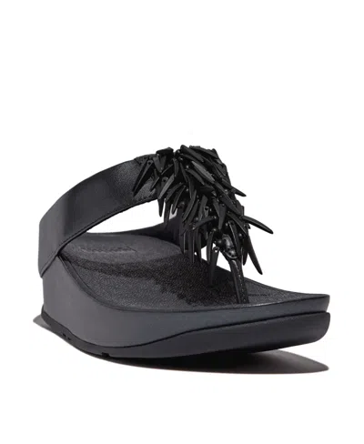 Fitflop Women's Rumba Beaded Metallic Toe-post Sandals In Metallic Navy ...