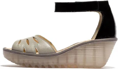 Fly London Women's Yelu545fly Wedge Sandal In Silver/black | ModeSens