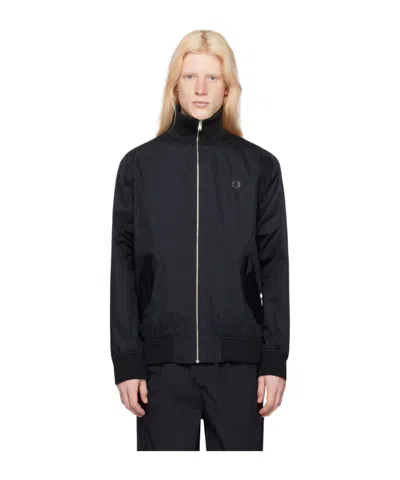 Fred Perry Funnel Neck Zipper Casual Jacket In Black | ModeSens