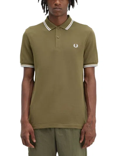 Fred Perry Mens Twin Tipped Signature Polo Shirt In Military Green ...