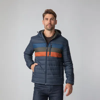 Free Country Men's Tri-color Hooded Puffer Jacket In Blue | ModeSens