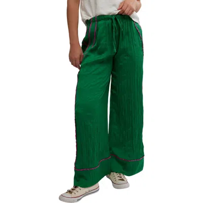 Free People All Out Plissé Satin Wide Leg Pants In Green | ModeSens