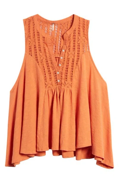 Free People Sunkissed Lace Inset Sleeveless Top In Red Mango | ModeSens