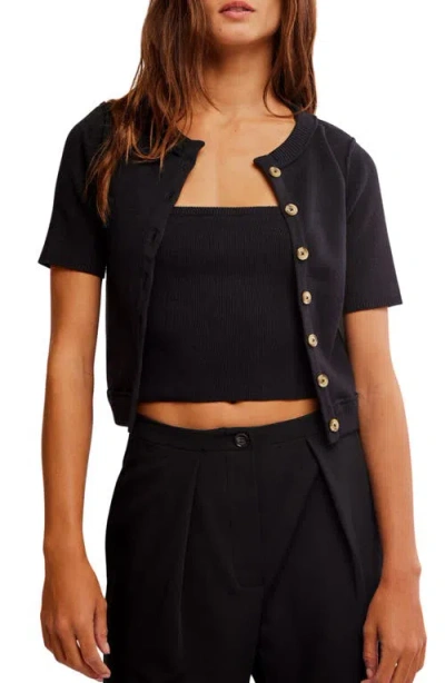 Free People Twosie Cotton Blend Rib Cardigan & Tank Set In Black | ModeSens