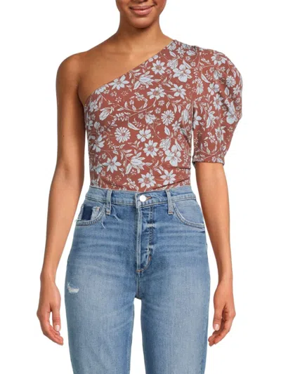 Free People Women's Somethin' Bout You Floral Stretch Knit Bodysuit In Java Combo | ModeSens