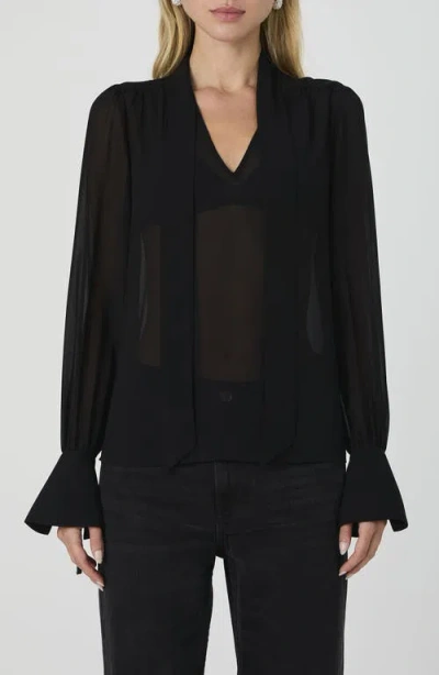 French Connection Eden Tie Neck Sheer Chiffon Top In Black | ModeSens
