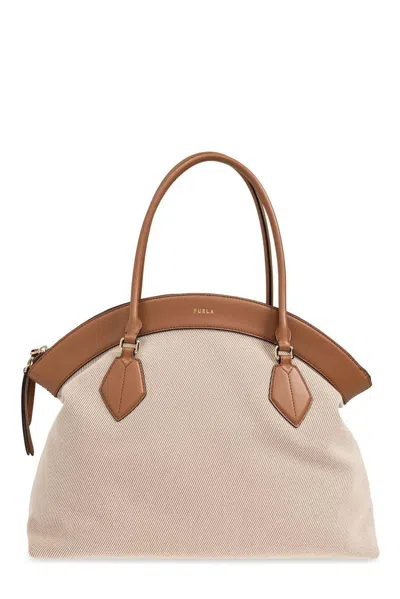 Furla Large Erica Logo Stamp Tote Bag In S Naturale+brandy | ModeSens