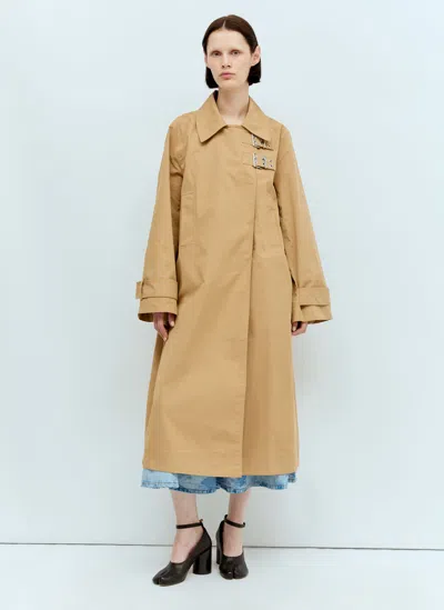 Ganni Cotton Twill Coat In Beige | ModeSens