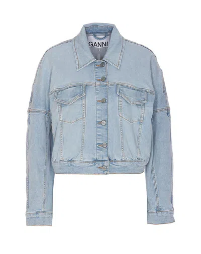 Ganni Denim Bomber Jacket In Clear Blue | ModeSens
