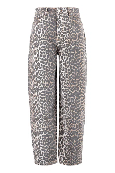 Ganni Leopard Print Barrel Jeans In Brown | ModeSens