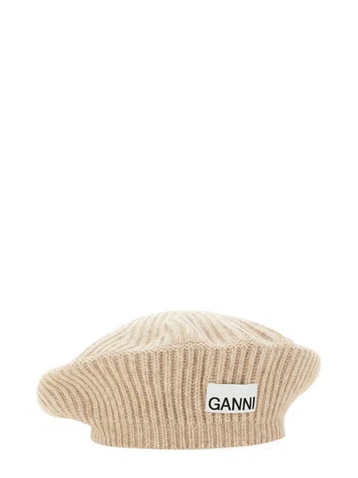 Ganni Ribbed Knit Beanie In Beige | ModeSens