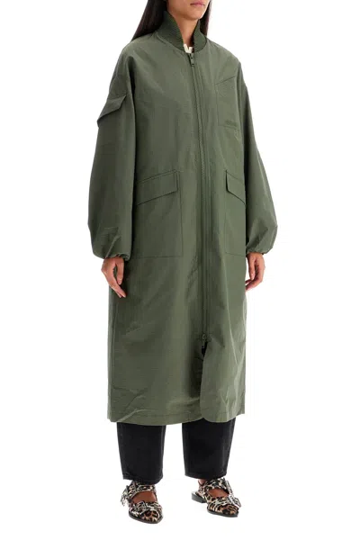 Ganni Trench Lungo In Tech Seersucker In Green | ModeSens